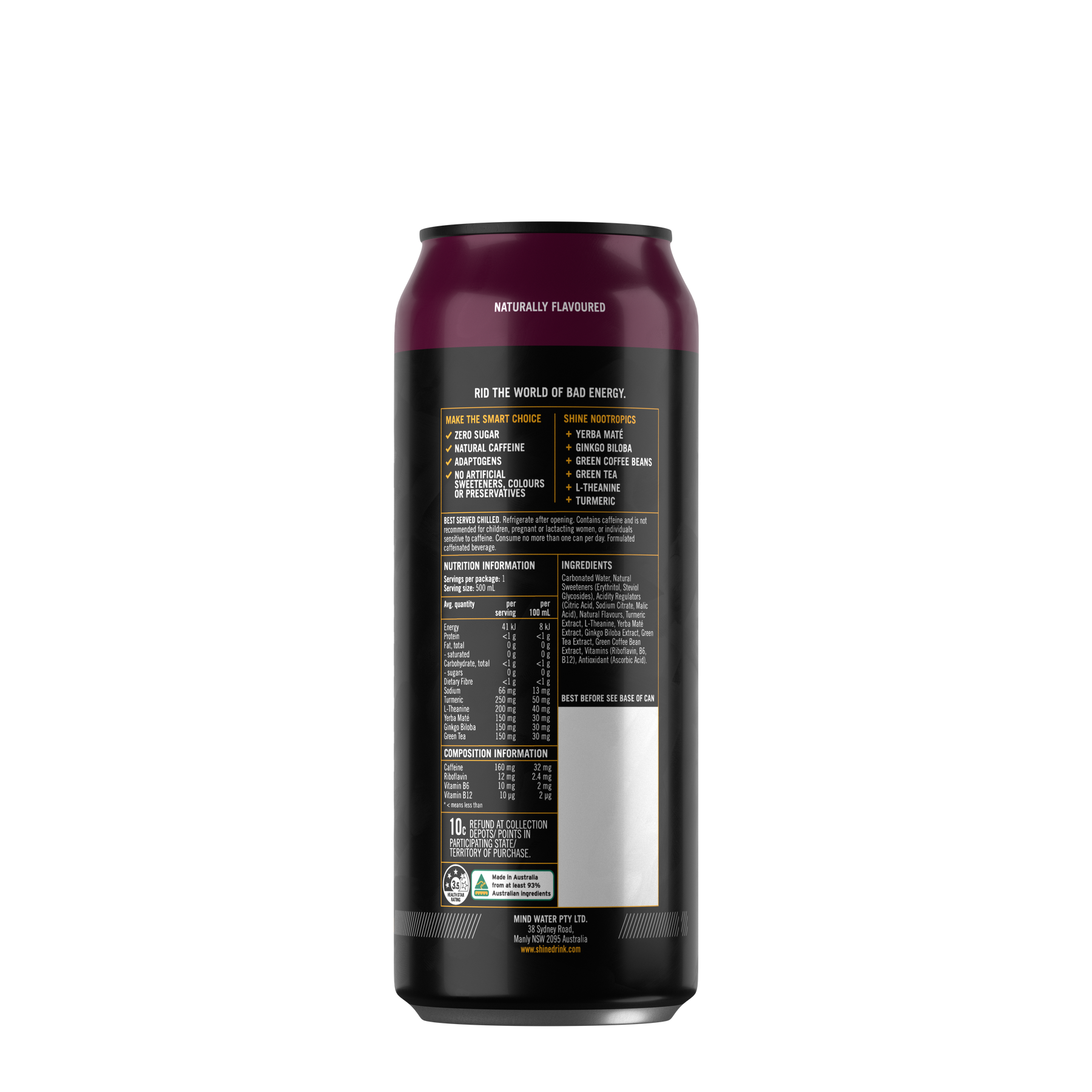 Charged Nootropic Energy Drink - Black Cherry 12 x 500ml – Shine+ Drink